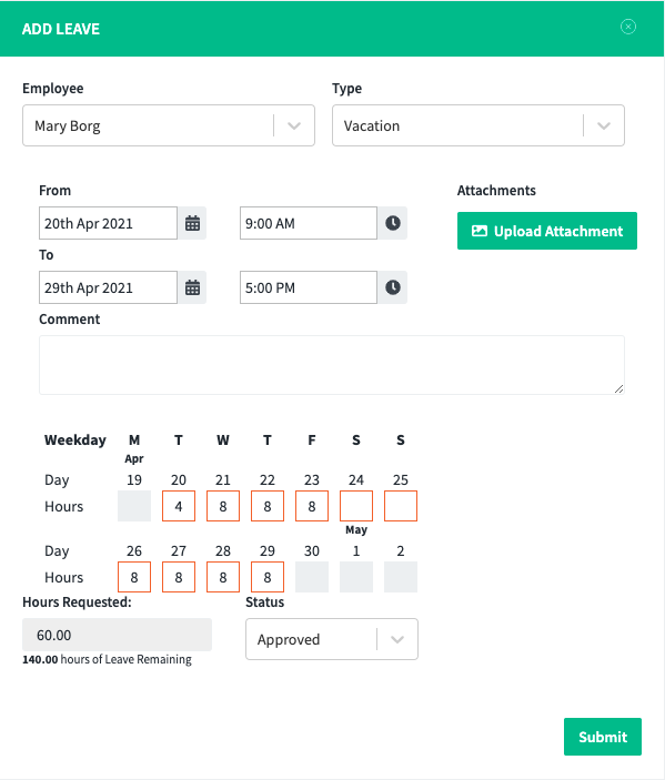 Adding a Leave Application – Buddy
