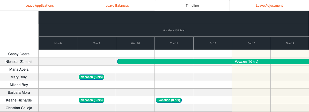 Leave Timeline – Buddy