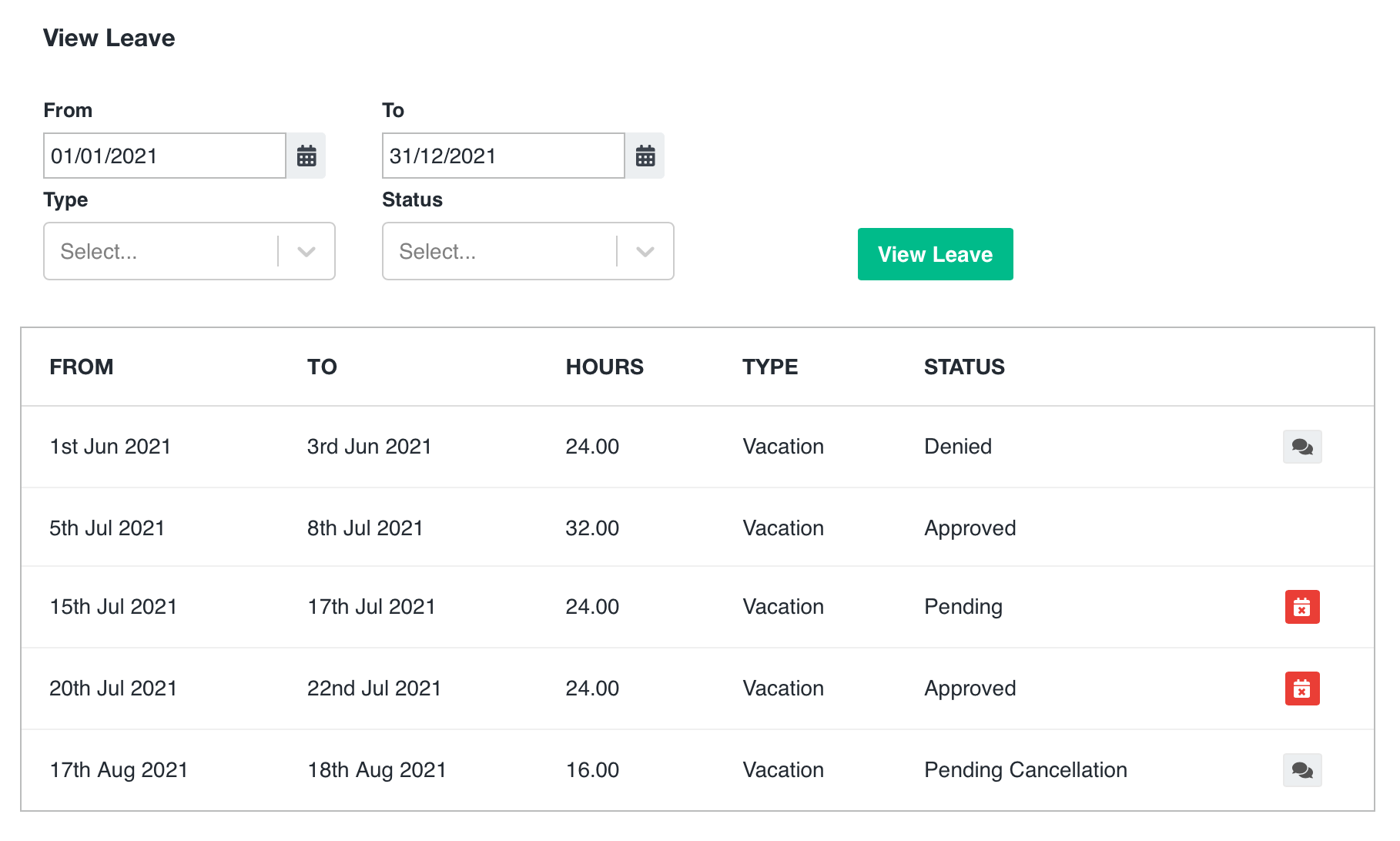 View or Cancel Leave Applications – Buddy (MT)