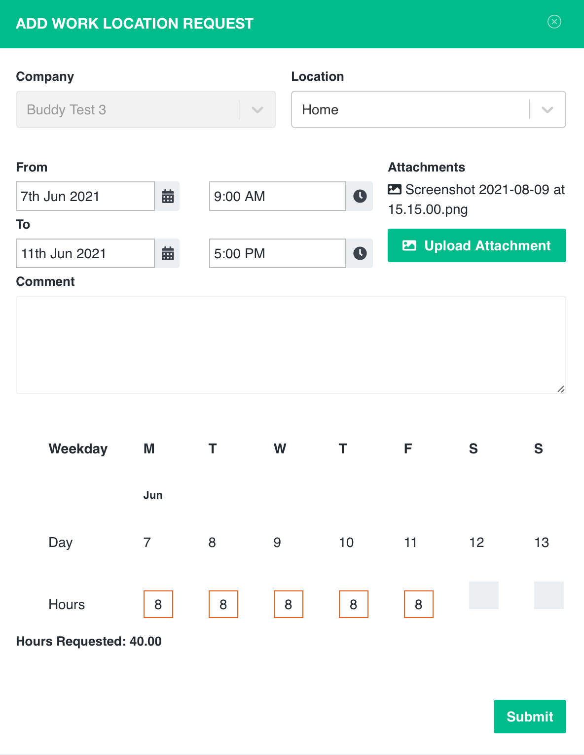 Applying a Work Location Request – Buddy